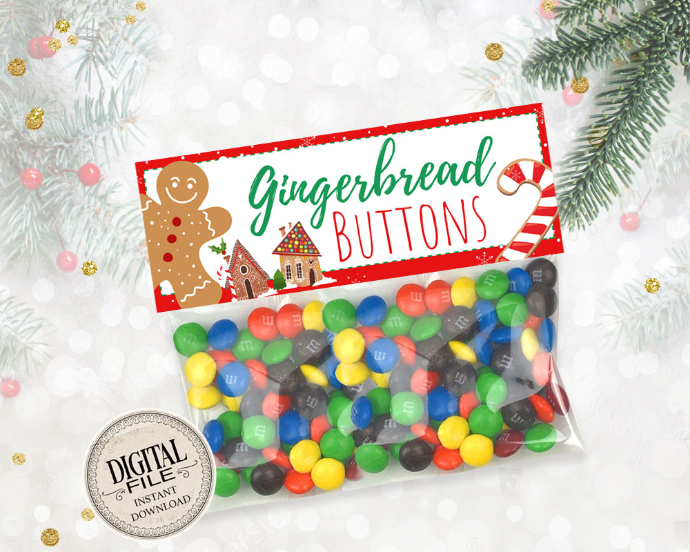 Gingerbread Button Treat bag Topper, Christmas Loot Bag Topper, Ginger ...