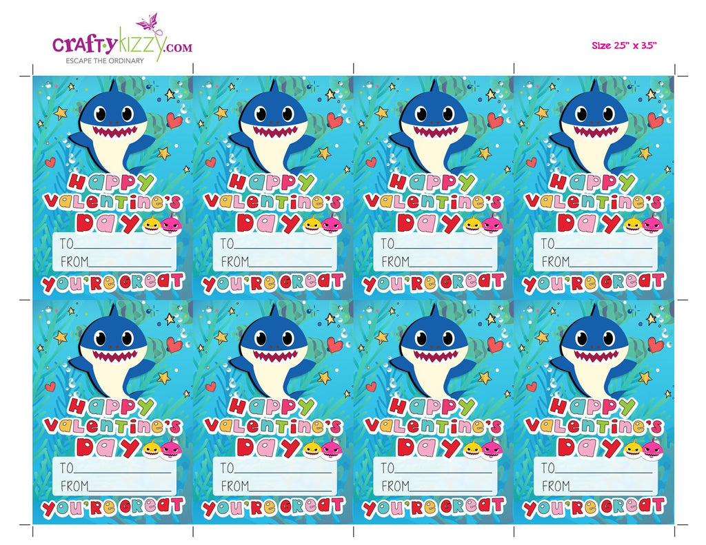 Baby Shark Valentines Day Cards for Kids- Valentine's Day Baby Shark ...