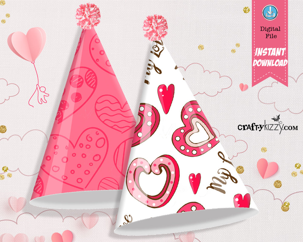 Happy Valentine's Party Hat Printables - Heart Party Hats - Valentine ...