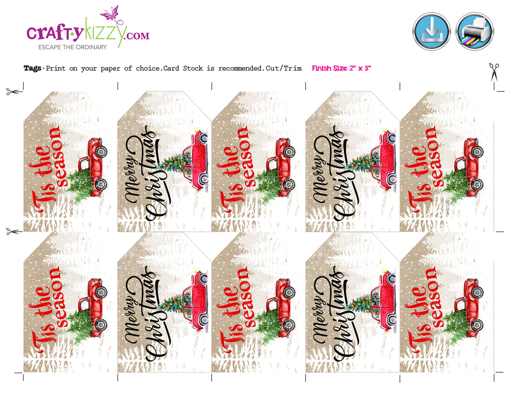 Red Truck Merry Christmas Gift Tags - Red Truck Christmas Tree Tag - V ...