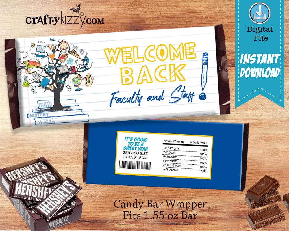 Welcome Back Teachers Candy Bar Wrapper - Employee Appreciation Gift ...