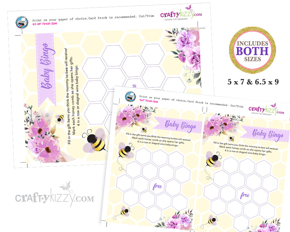 Bumble Bee Baby Shower Bingo Cards - Purple Baby Shower Games – CraftyKizzy