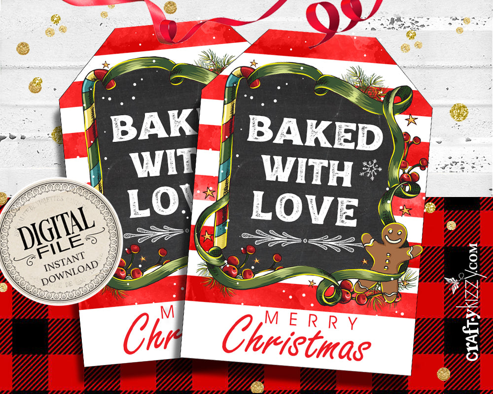 Baked With Love Christmas Gift Tags - Merry Christmas Tags - Cookie Ex ...