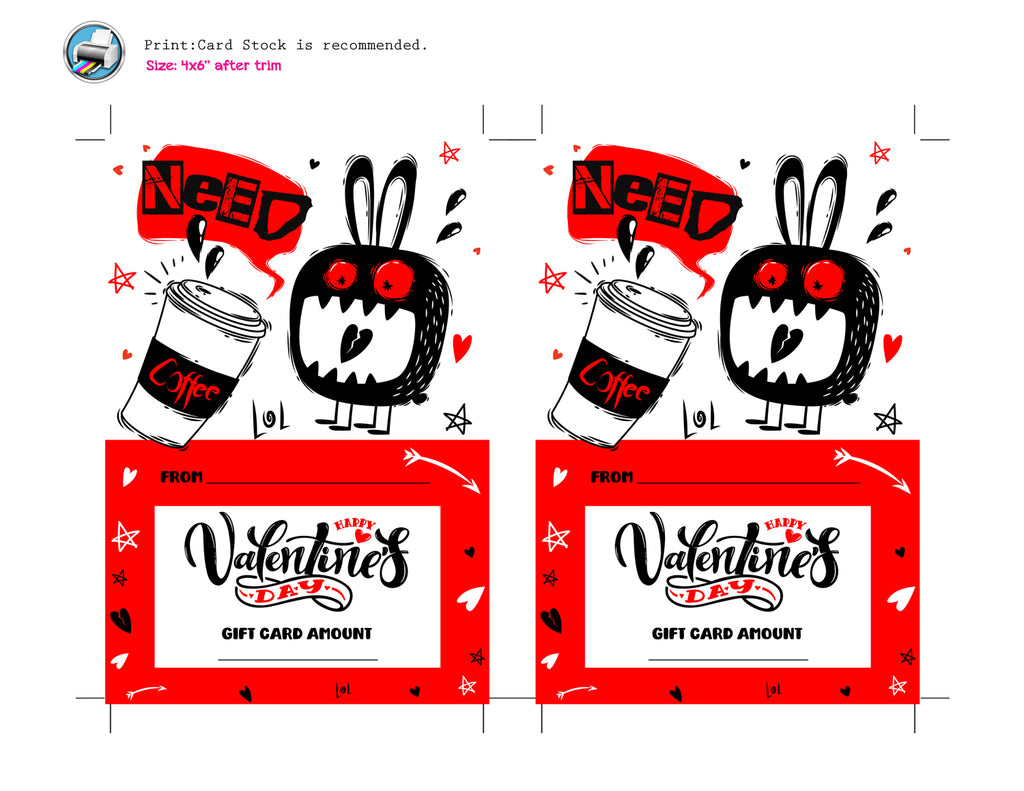 Teacher Coffee Valentine Card - Valentine Gift Card Printable – CraftyKizzy