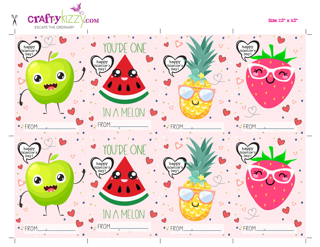 Fun Fruit Valentines Day Cards for Kids Valentine's Day Printable ...