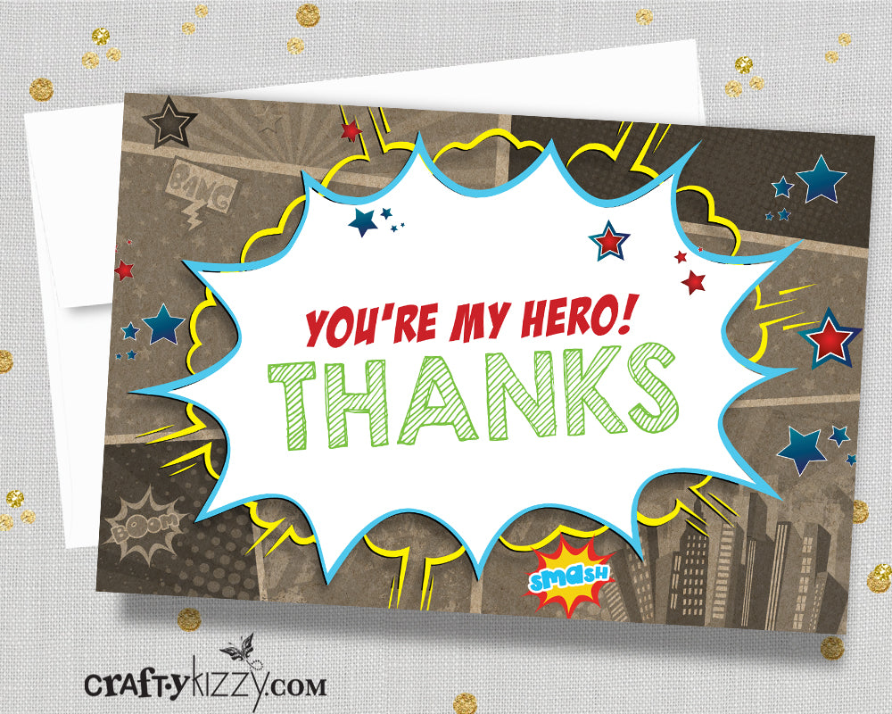 Superhero THANK YOU Card - Printable Comic Style Thank You Cards ...