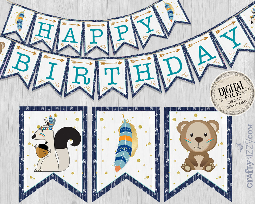 Woodland Animal Birthday Pennant Banner - Printable Woodland Boy Bunti ...