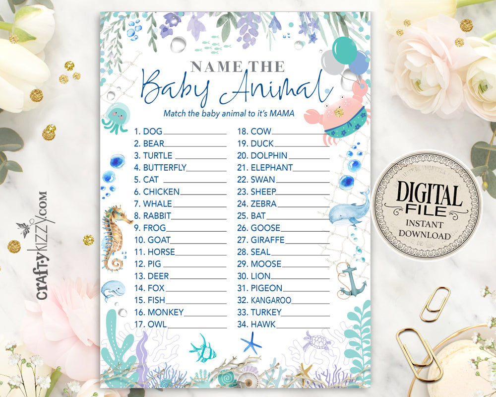 Nautical Name The Baby Game - Whale Baby Shower Game Cards – CraftyKizzy