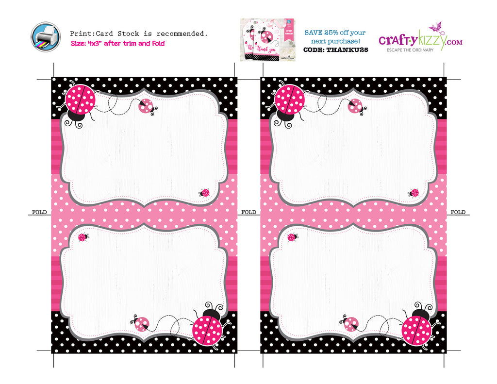 Ladybug Food Tents - Pink Ladybug Table Tents for Baby showers ...