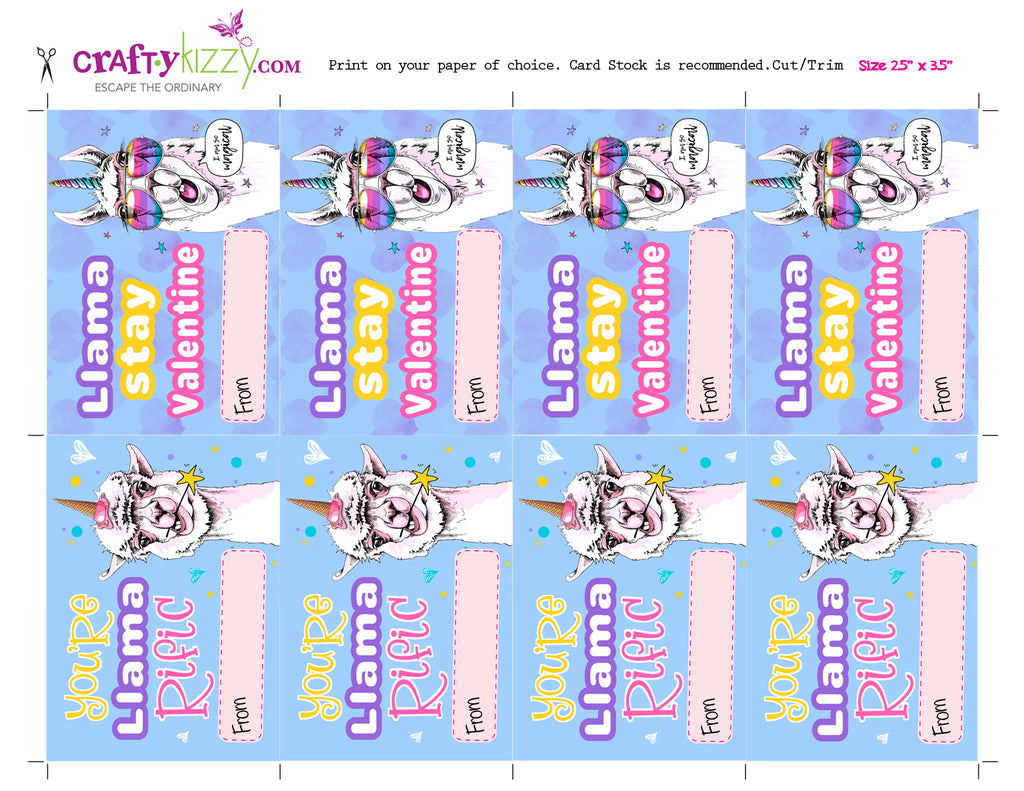 Llama Valentine's Day Cards for kids - Valentines Exchange Cards ...