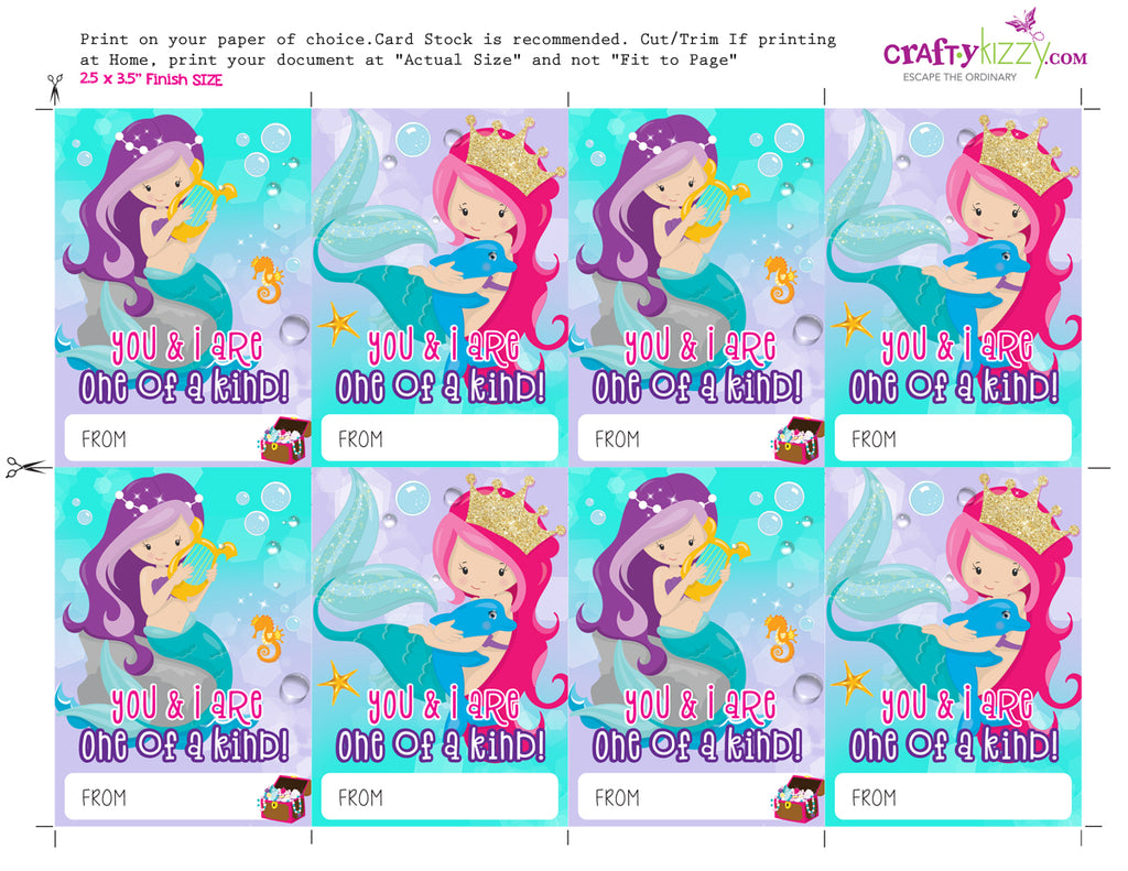 Mermaid Valentines Day Printable Cards School Classroom Valentine's fo ...
