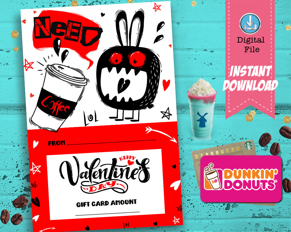 Teacher Coffee Valentine Card - Valentine Gift Card Printable – CraftyKizzy