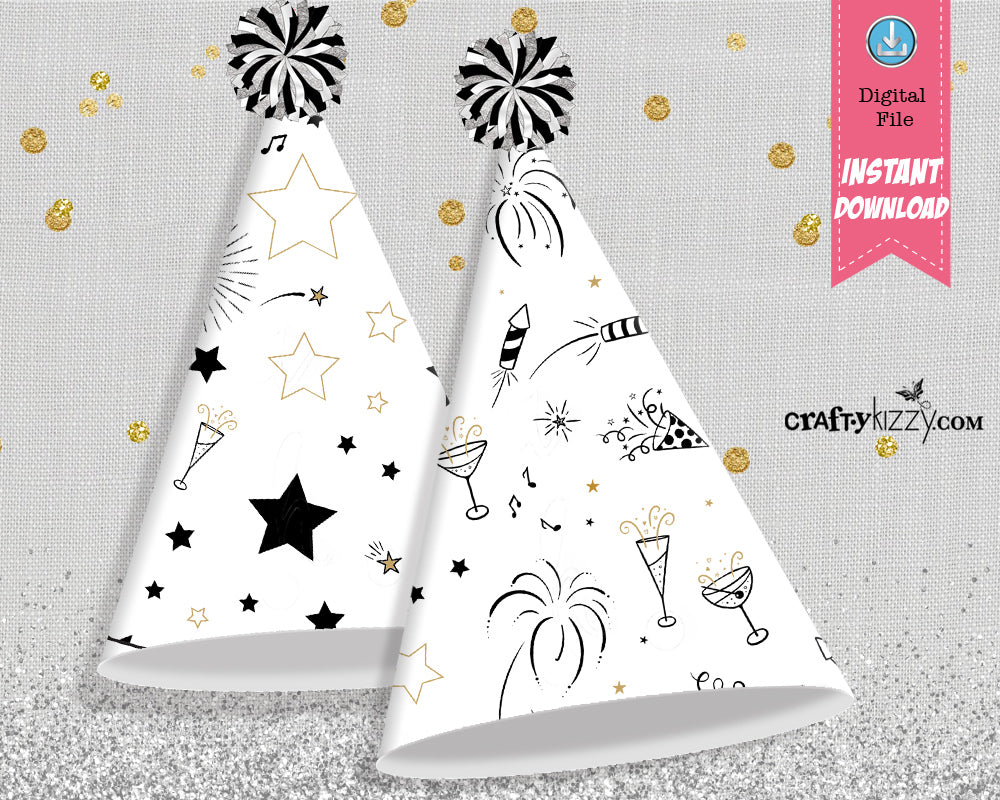 New Year's Eve Party Hat Printables - Happy New Year Kid Party Hats ...