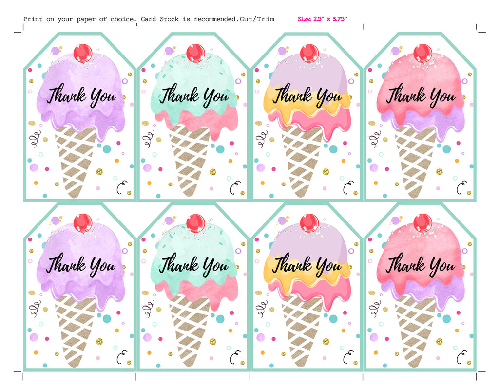 Ice Cream Thank You Favor Tags - Ice Cream Party Favors - Decor ...