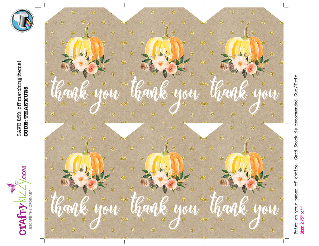 Pumpkin Thank You Favor Tags - Pumpkin Wedding or Baby Shower Tags ...