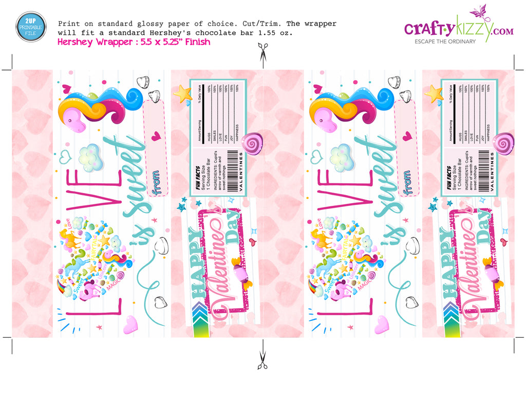 Valentine's Candy Bar Wrapper - Girls Valentine Party Favor - Candy ...