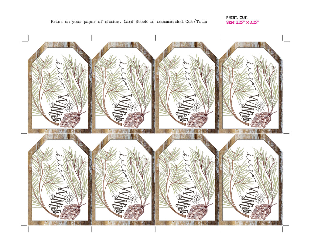 Hello Winter Gift Tags - Holiday Christmas Tags - Warm Wishes - Pine C ...