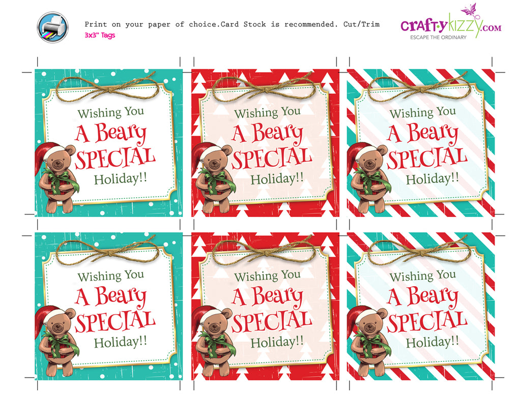 Teddy Bear Christmas Gift Tags - A Beary Special Holiday Hang Tag - Te ...