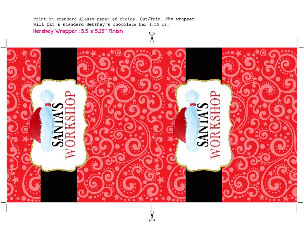 Merry Christmas Candy Bar Wrapper - Santa's Workshop Chocolate Bar Wra ...