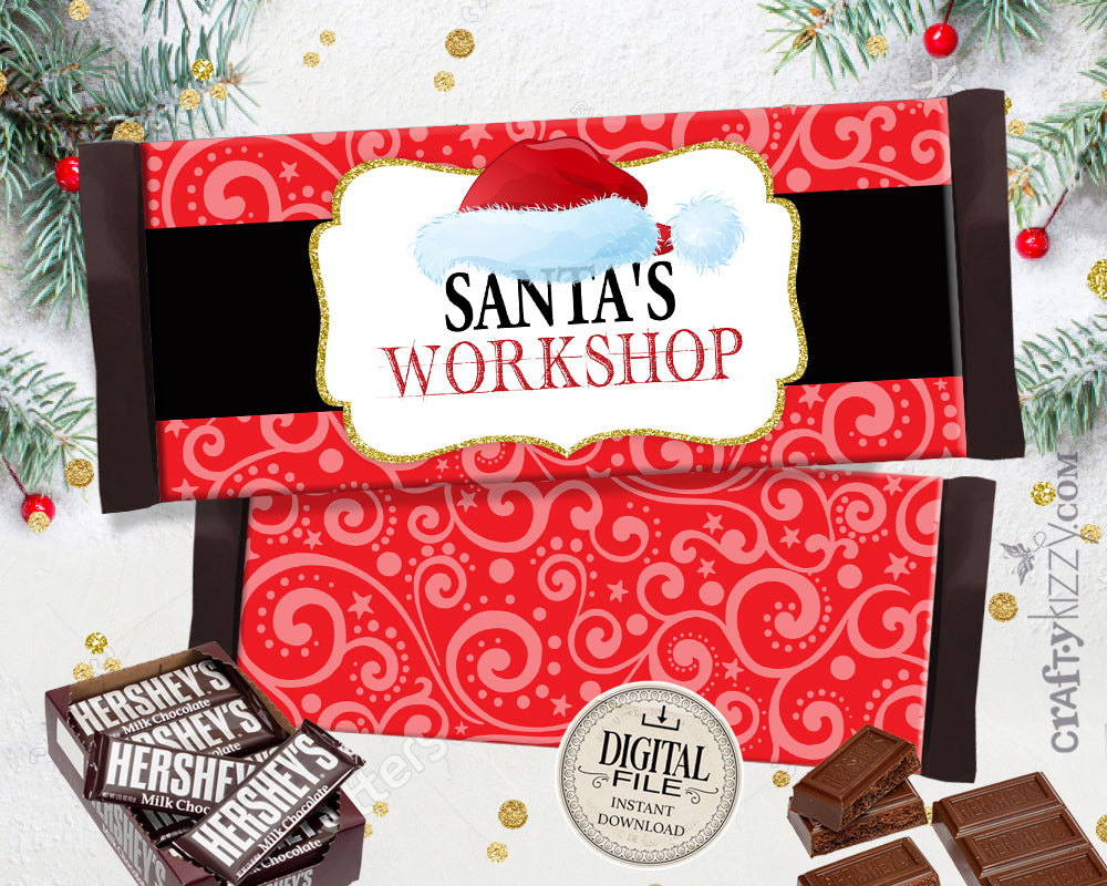 Merry Christmas Candy Bar Wrapper - Santa's Workshop Chocolate Bar Wra ...