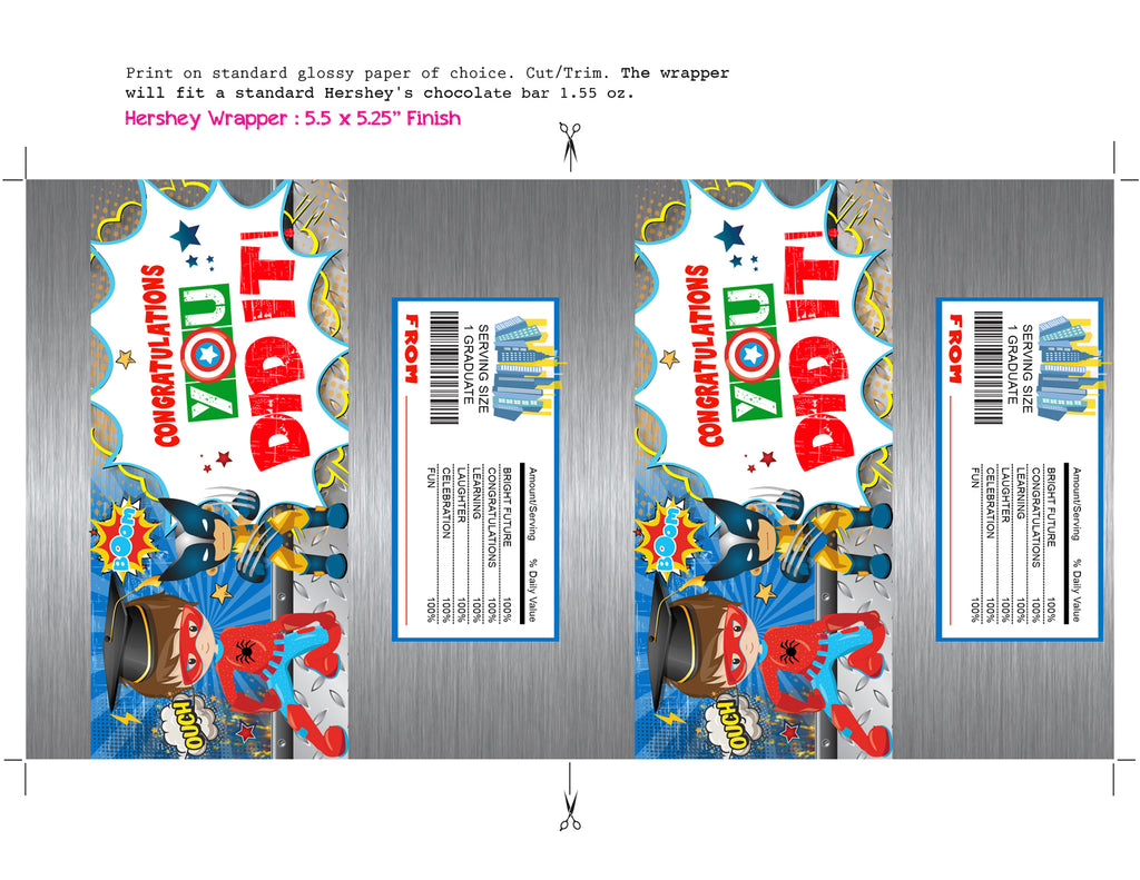 Superhero Preschool Graduation Candy Bar Wrapper - Kindergarten label ...