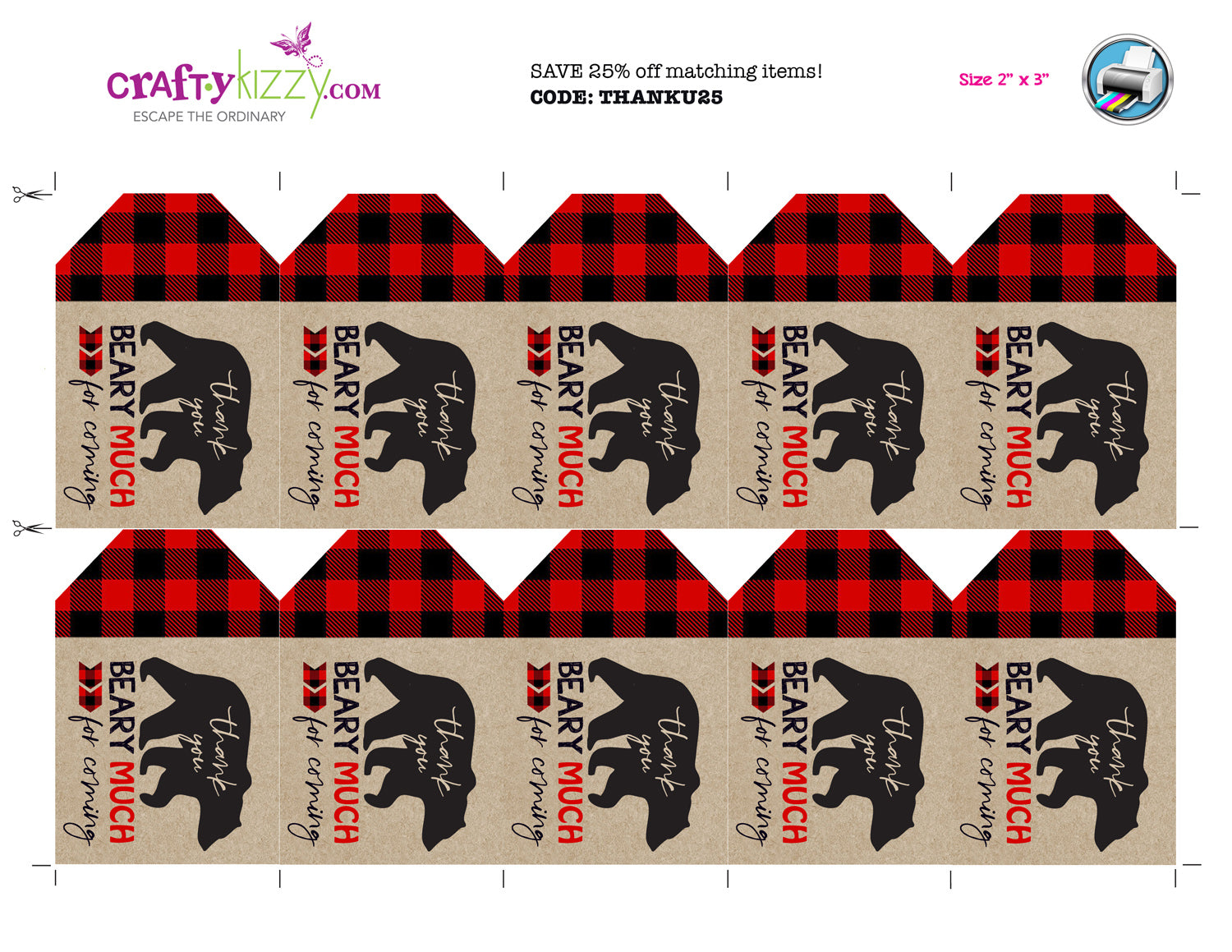 Lumberjack Thank You Favor Tags - Bear Baby Shower Tags – CraftyKizzy