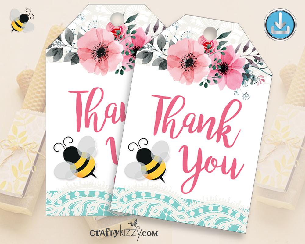 Bee Thank You Favor Tags - Pink Bee Thank You Tags - Baby Shower Birth ...