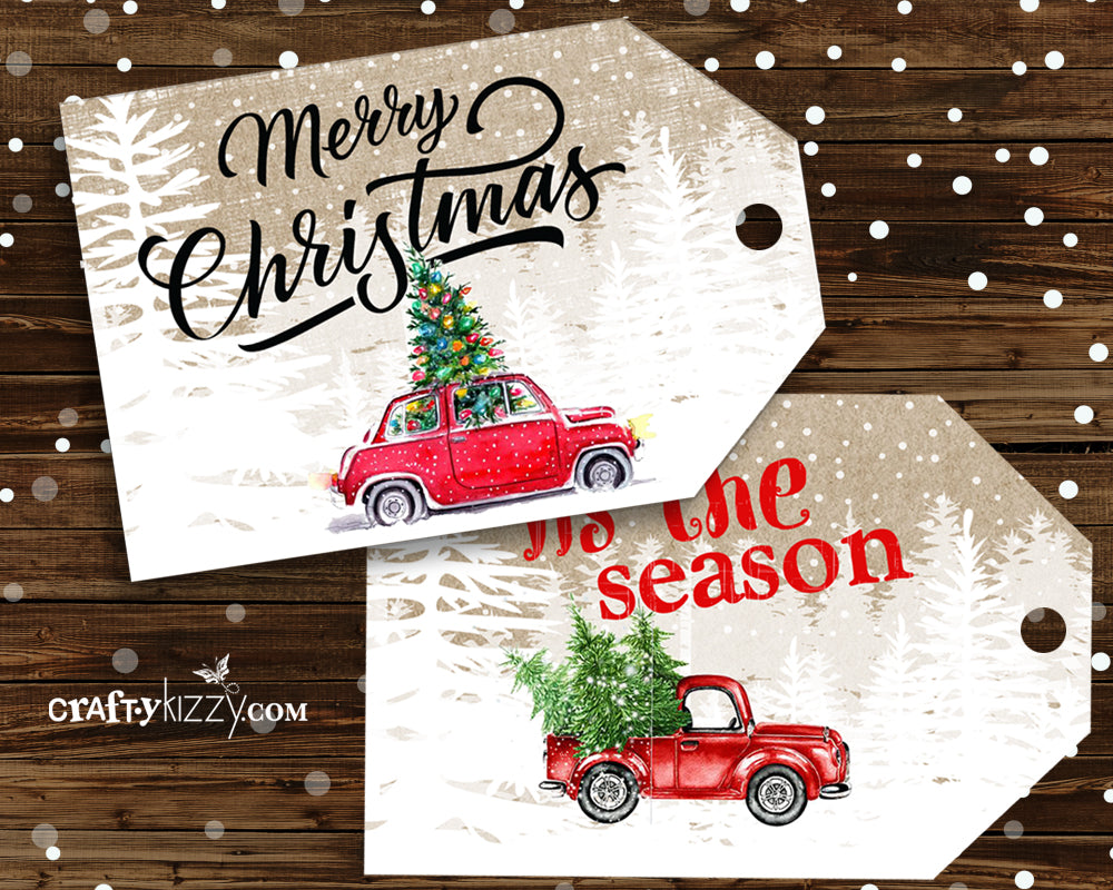 Red Truck Merry Christmas Gift Tags - Red Truck Christmas Tree Tag - V ...