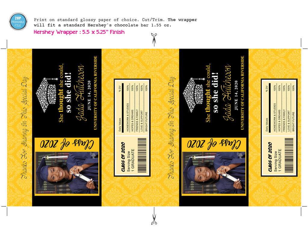 Graduation Party Favor Chocolate Bar Wrapper Printable Grad Favors ...