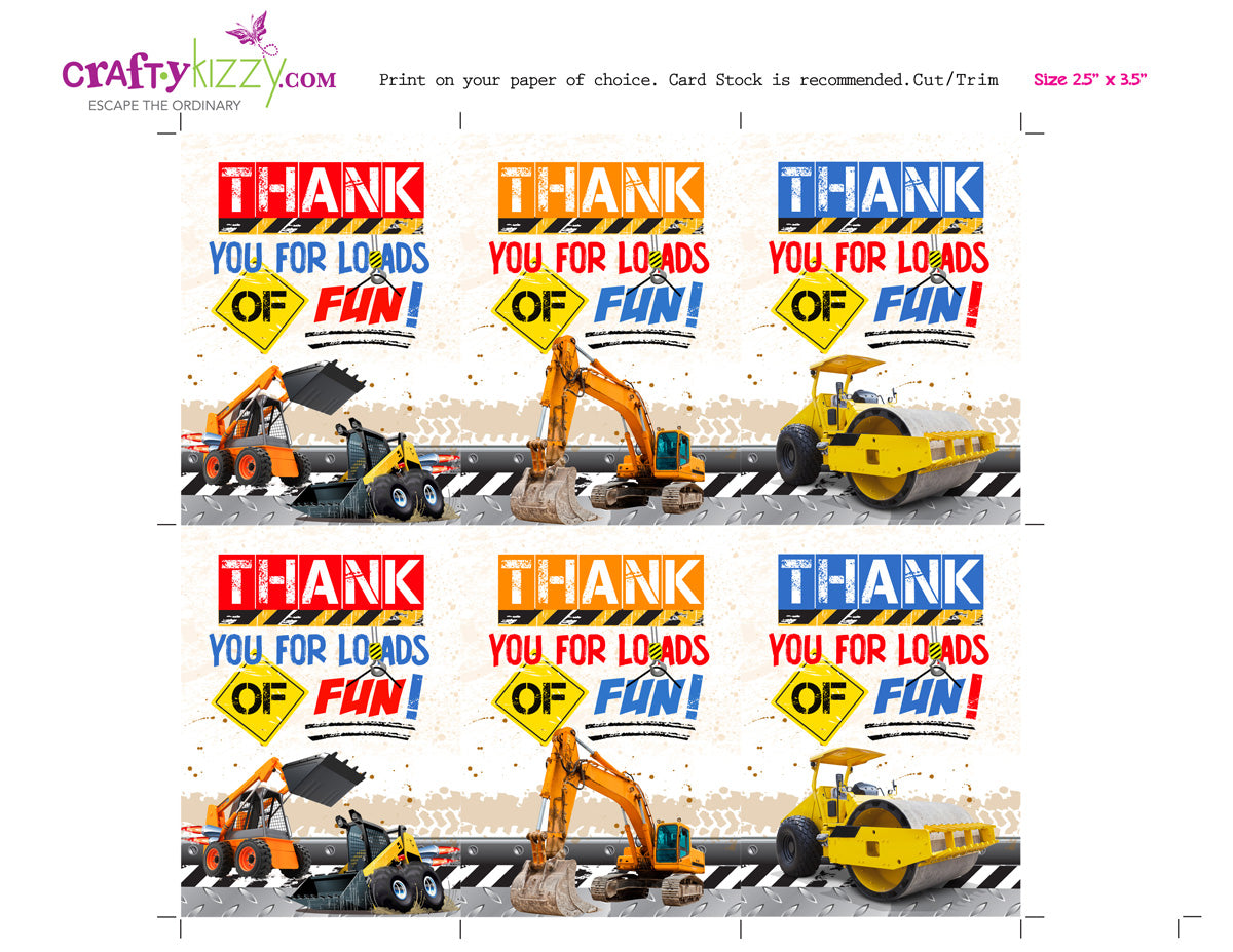 Construction Party Favor Gift Tags - Loader Steam Roller Tags – CraftyKizzy
