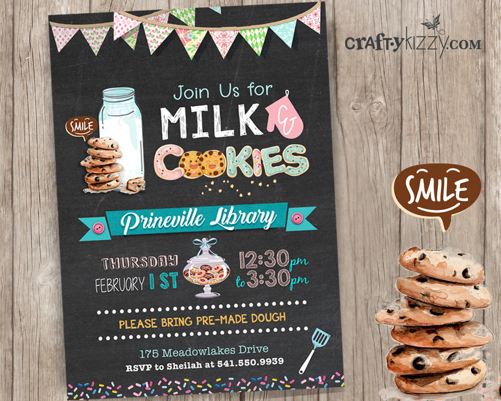 Cookies and Milk Event Invitation - Classroom Party Invitation ...