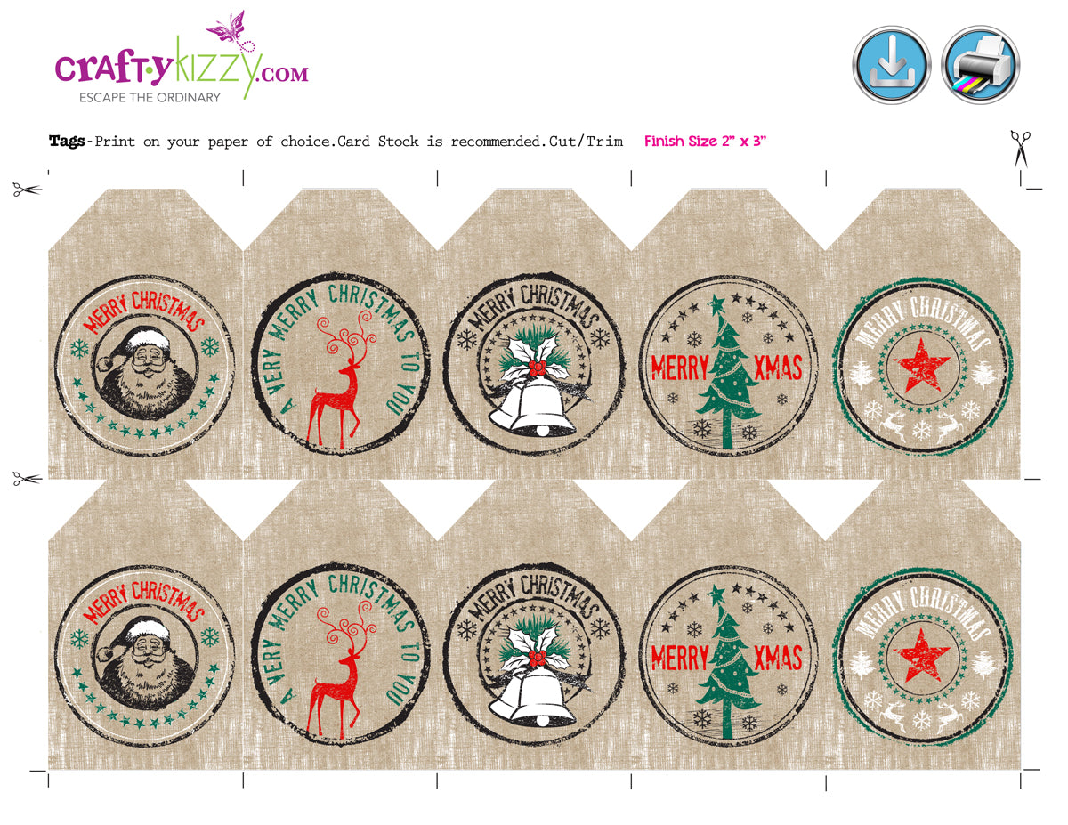 Vintage DIY Merry Christmas Gift Tags - Printable Rustic Holiday Favor ...