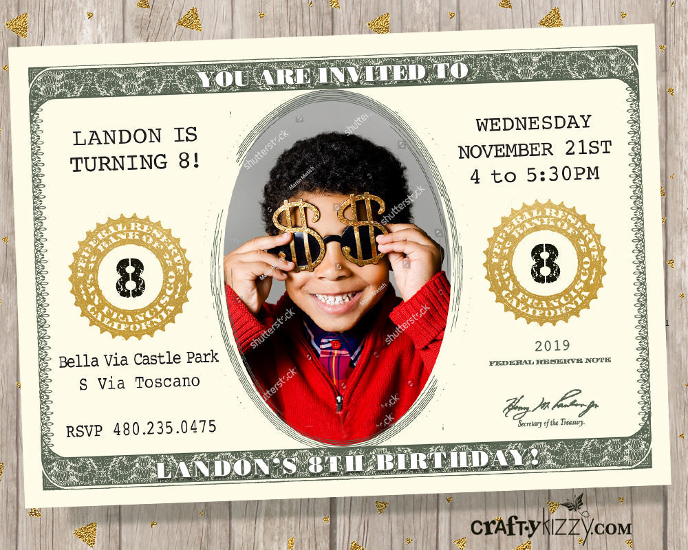 Dollar Bill Birthday Invitation - Money Currency Birthday Bucks Party ...