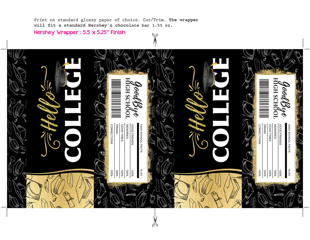 Graduation Chocolate Bar Wrapper - Hello College Printable Grad Favors ...