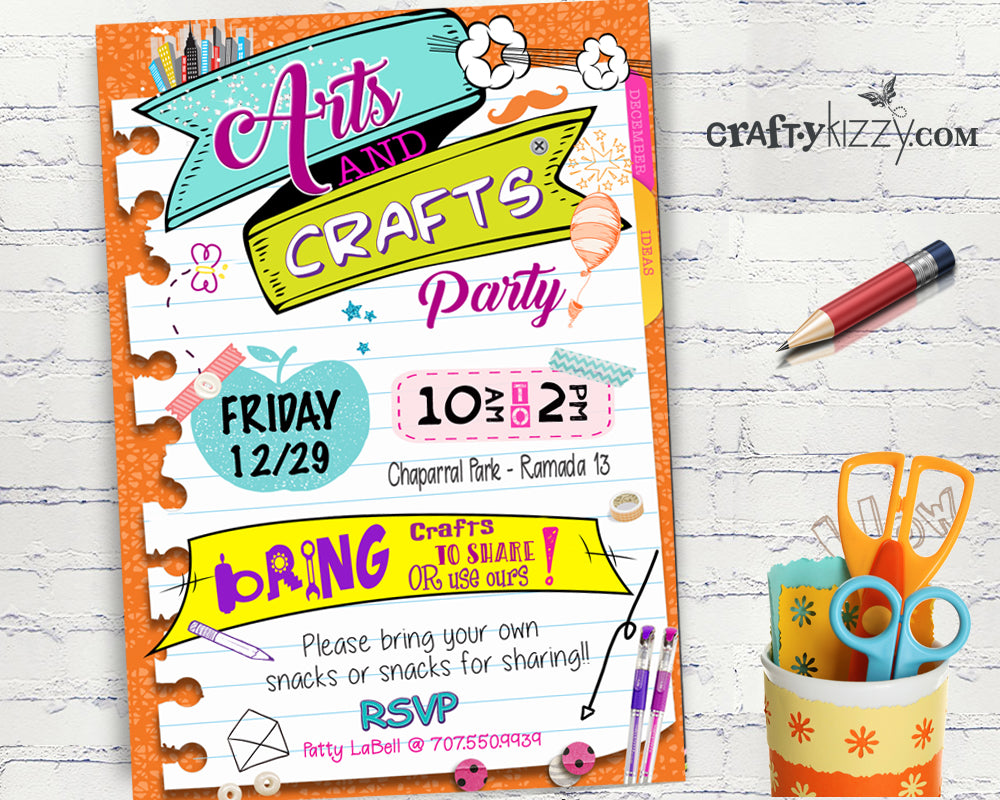 Arts and Crafts Children Event Invitations - Kids Play Date Party Invi ...
