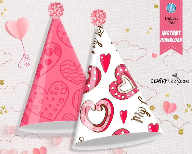 Happy Valentine's Party Hat Printables - Heart Party Hats - Valentine ...