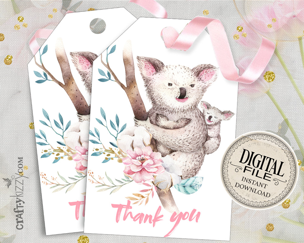Koala Baby Shower Thank You Tags - Koala Bear Birthday Party Favor Tag ...