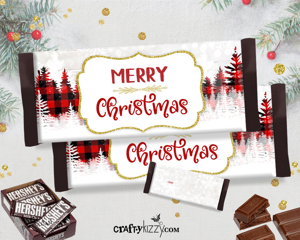 Merry Christmas Candy Bar Wrapper - Red Plaid Holiday Candy Wrappers ...