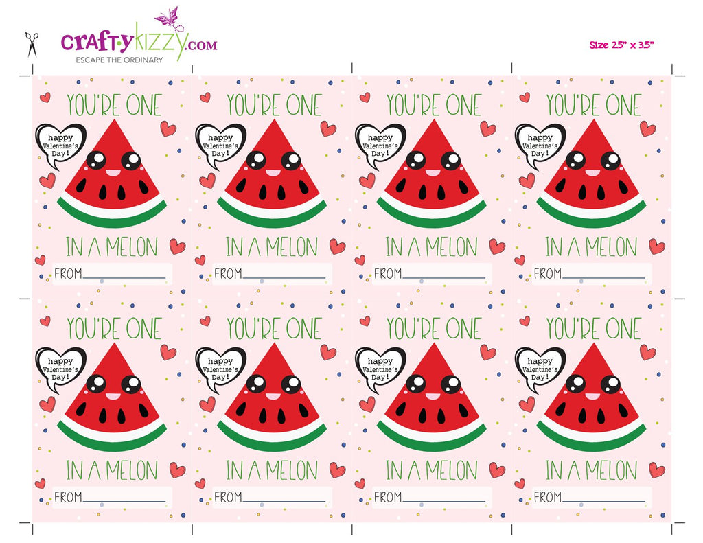 Watermelon Valentine's Day Exchange Cards - Printables – CraftyKizzy