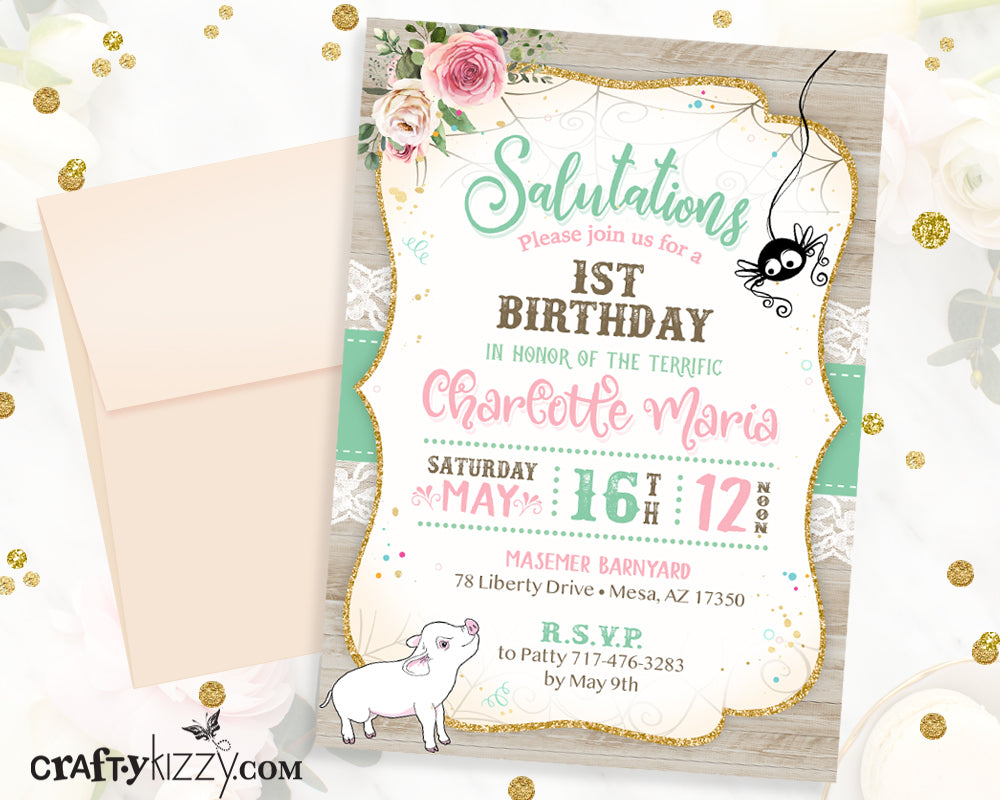 Charlotte's Web First Birthday Invitation - Salutations – CraftyKizzy