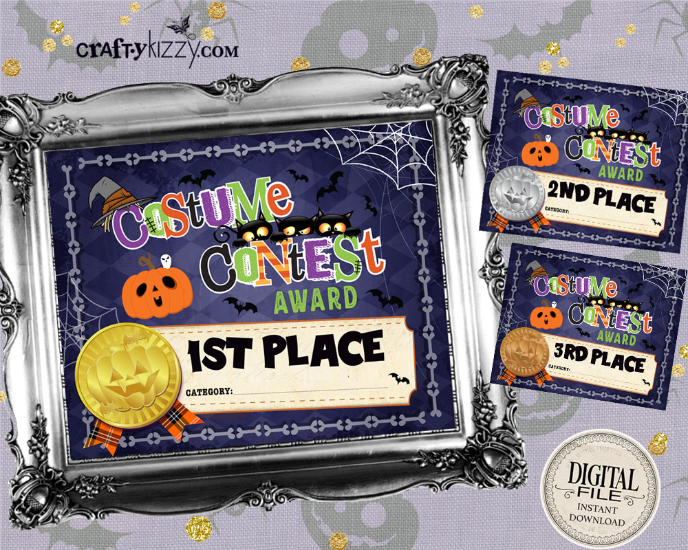 Costume Contest Printable Certificates Halloween Award Certificates,