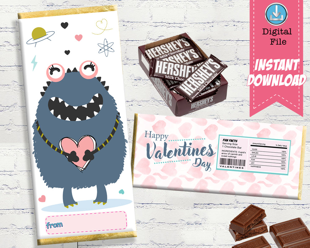 Cute Girls Valentine's Candy Bar Wrappers Alien Valentine Party Favor ...