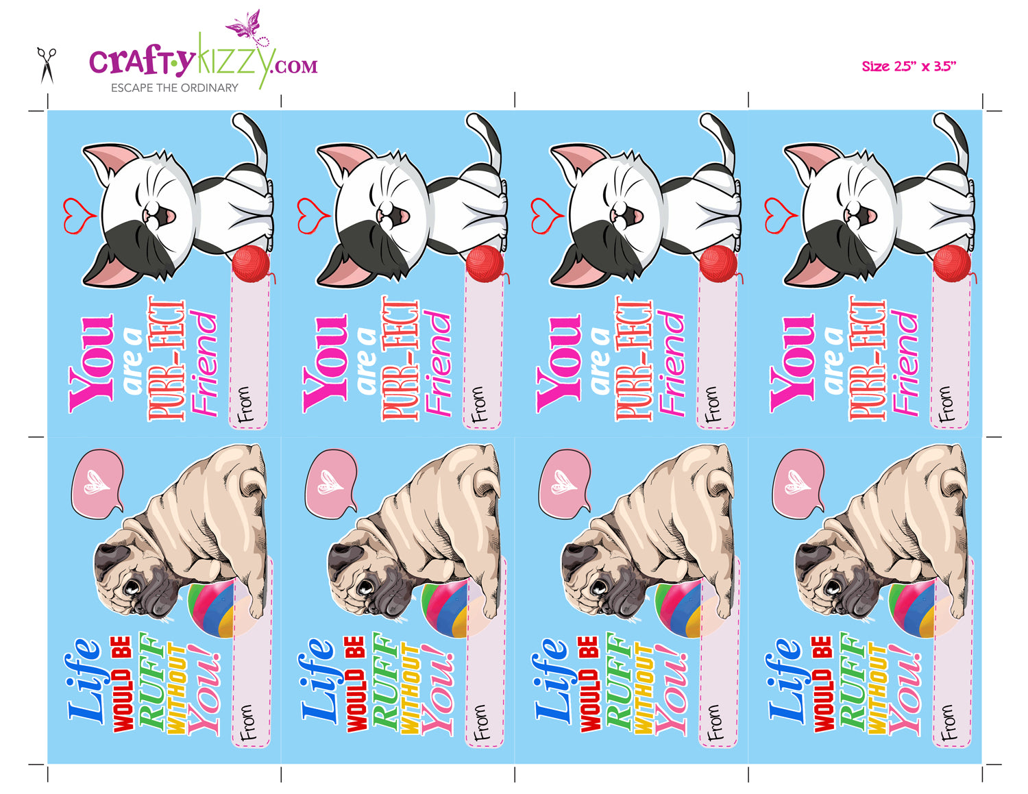 Kitty Cat Valentine's Day Exchange Cards - Pug Valentines – CraftyKizzy