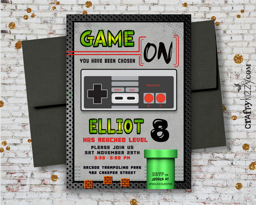 Nintendo Boy Birthday Invitation Video Game Party Invitations Gaming ...