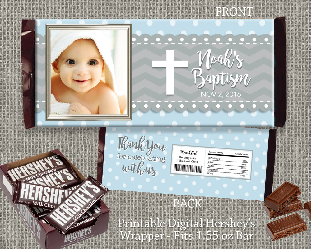 Boy Baptism Chocolate Bar Wrapper Printable Christening Favors - Light ...