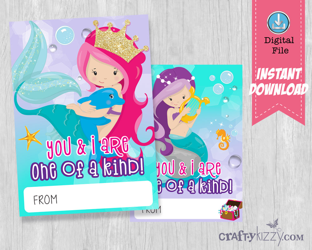 Mermaid Valentines Day Printable Cards School Classroom Valentine's fo ...