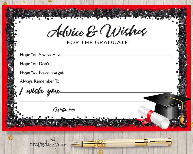 High School College Grad Black and Red Graduation Advice Cards - DIY ...