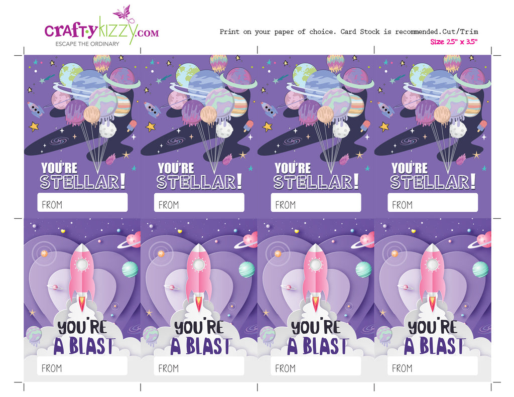 Astronaut Valentines Day Cards for Kids - Printable Classroom Cards ...