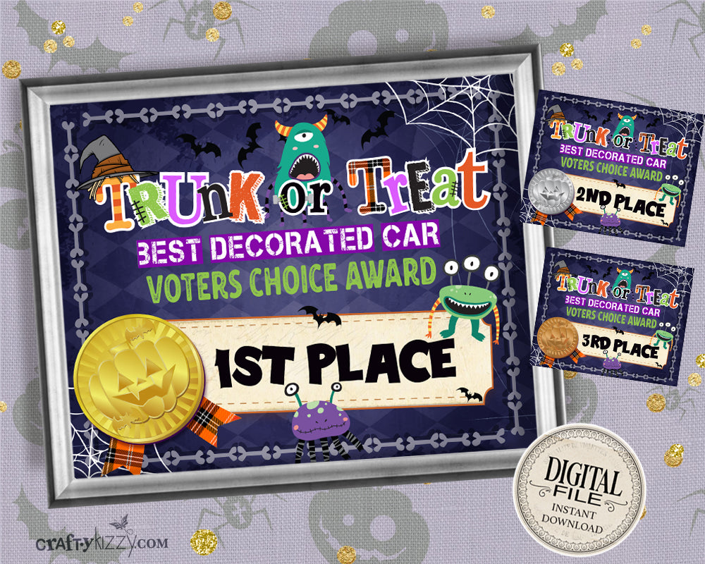Trunk Or Treat Award Certificate - Best Decorated Car Award - 1st Place ...