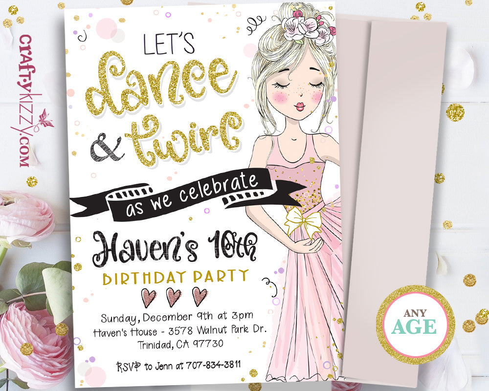 Tween Birthday Party Invitation Templates Pink Glitter Balloon Free